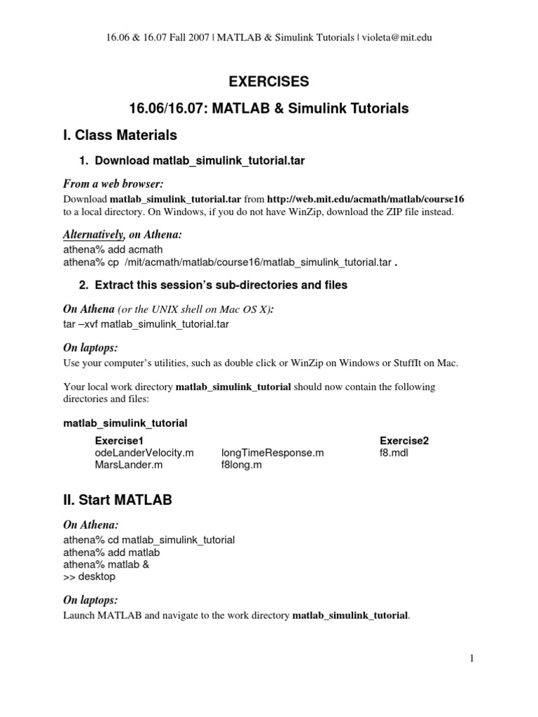 Exercises 1606 1607 Matlab Simulink Pdf Matlab Matrix Mathematics