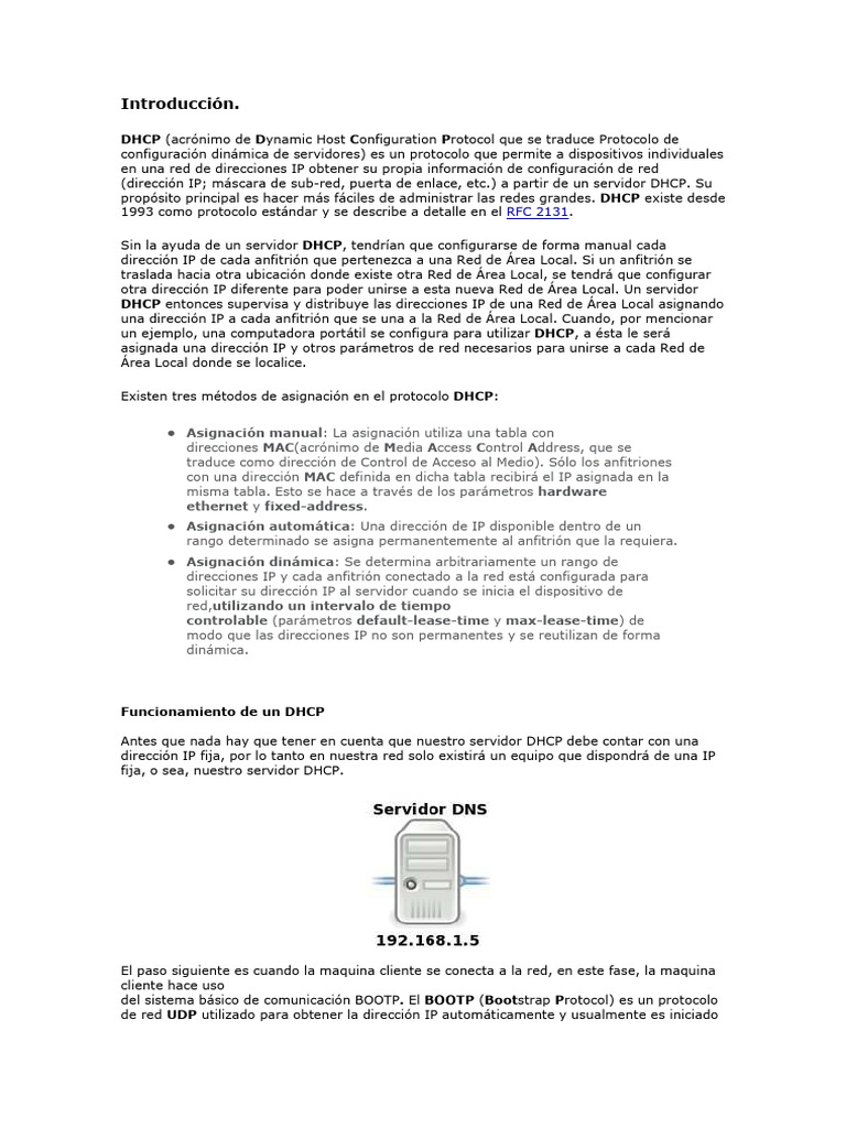Introducción dhcp en una lan | PDF | Dirección IP | Protocolos de internet