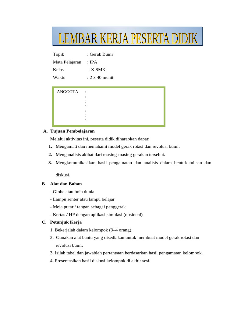 Model Gerak Bumi untuk Kelas X SMK | PDF