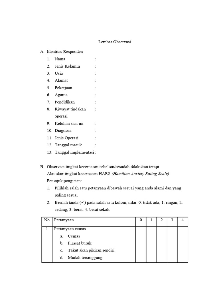 Observasi Kecemasan Pasien Pre Operasi | PDF