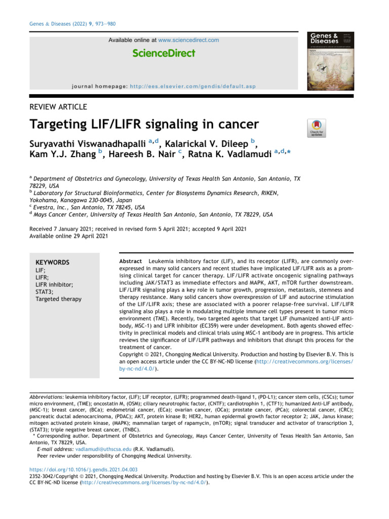 Targeting LIF-LIFR Signaling in Cancer - Genes & Dis - 2022 | PDF ...