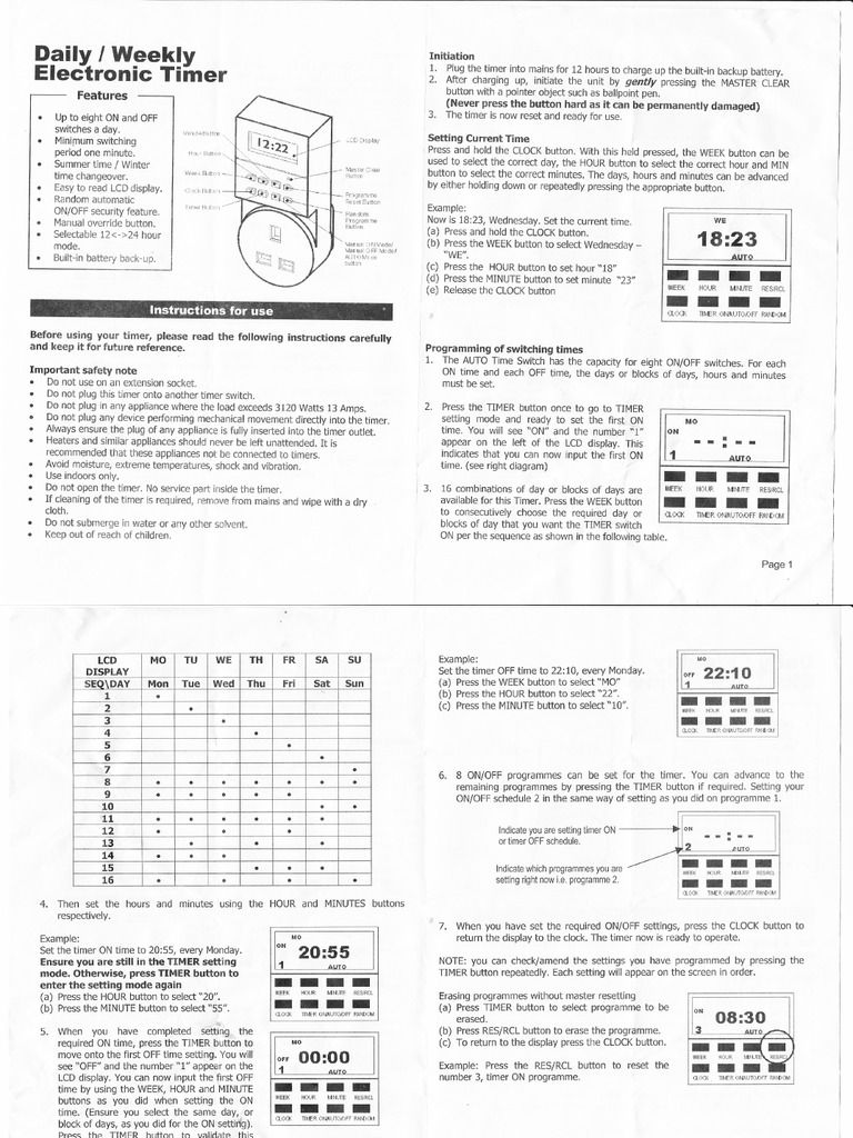 Argos 7day Electronic Timer Manual TS-EE8 | PDF | Esportes e Recreação