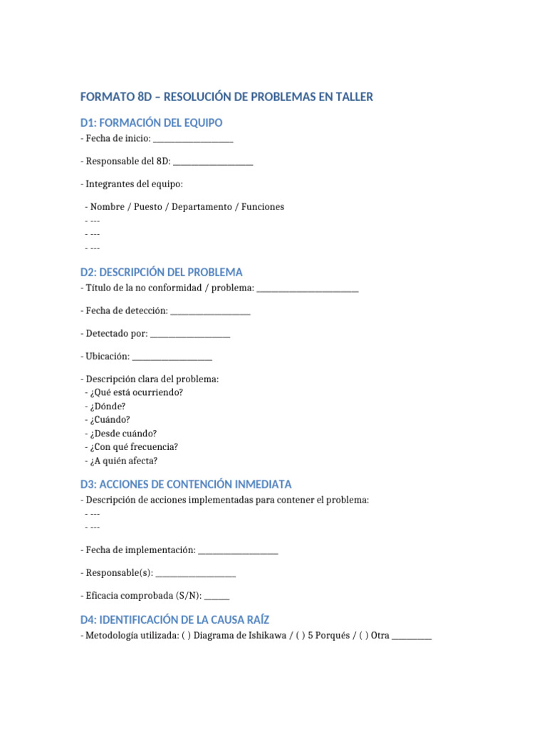 Formato 8D para Resolución de Problemas | PDF