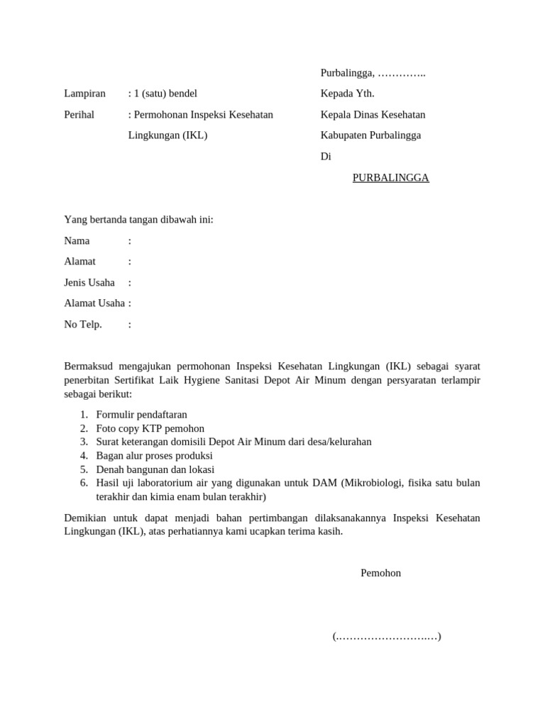 Permohonan Inspeksi Kesehatan IKL | PDF