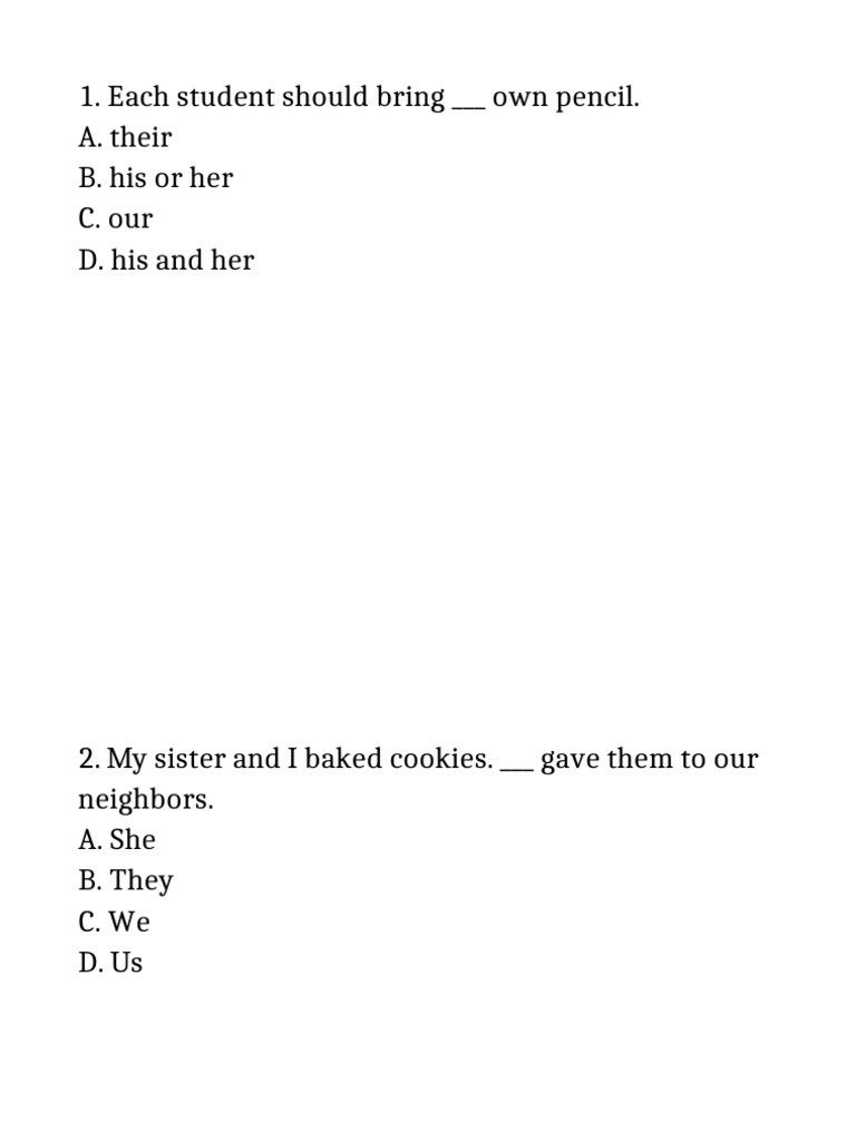 Pronoun Reference Multiple Choice Landscape Set2 | PDF