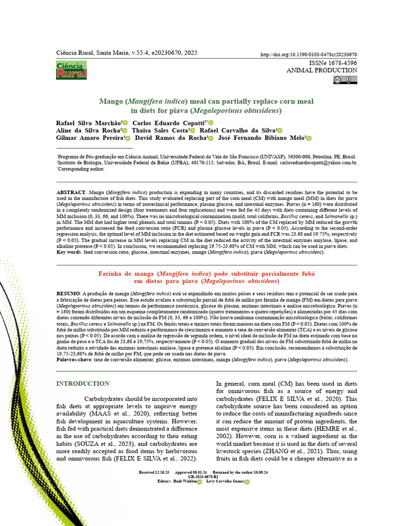 Mango (Mangifera indica) meal can partially replace corn meal in diets ...
