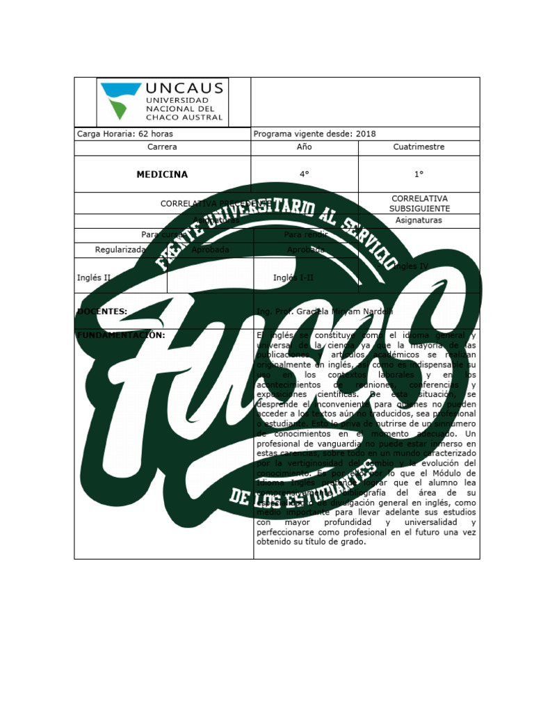 PROGRAMA INGLES III MEDICINA - 2021 | PDF | Verbo | Lingüística