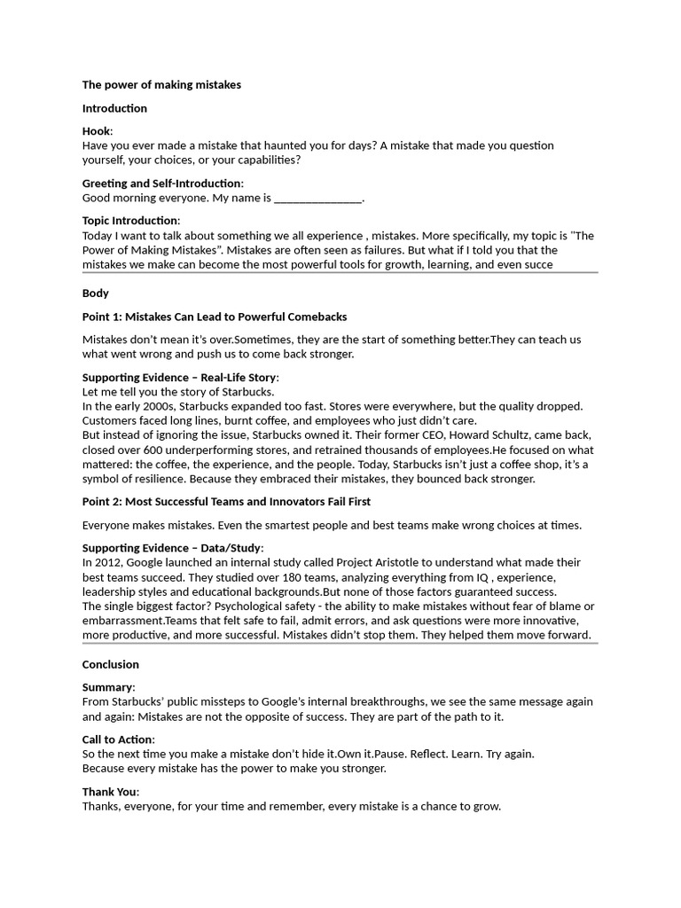 Breakdown of Prepared Speech | PDF | Starbucks | Cognition