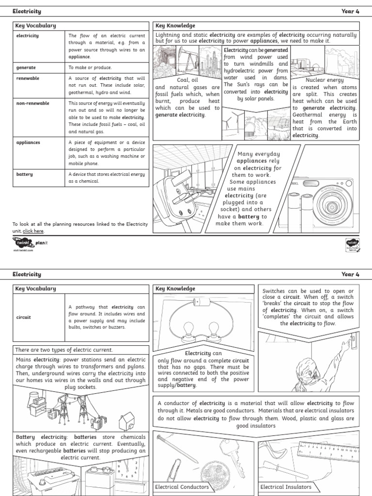 Key Electricity Vocabulary for Year 4 | PDF | Electricity | Electric ...