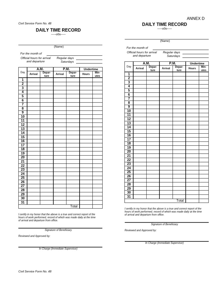 Annex D Daily Time Record | PDF