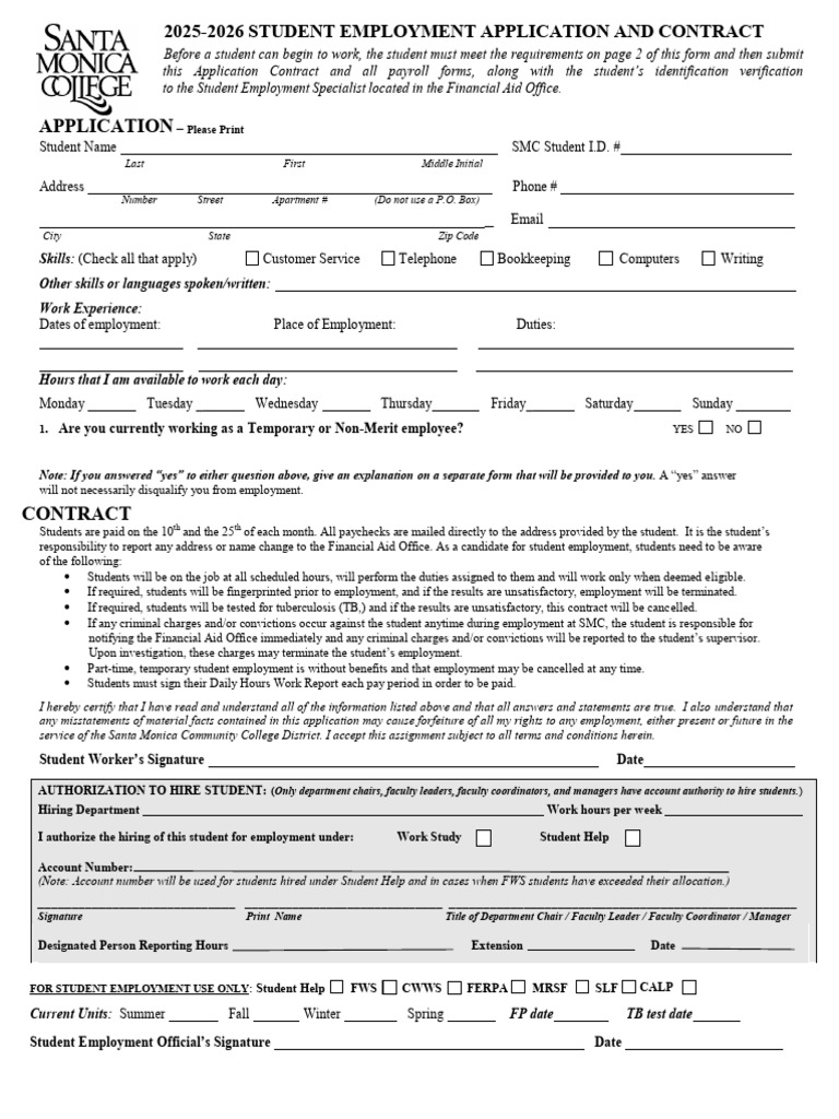 New Student Employment Application and Contract 2526 | PDF | Paycheck ...