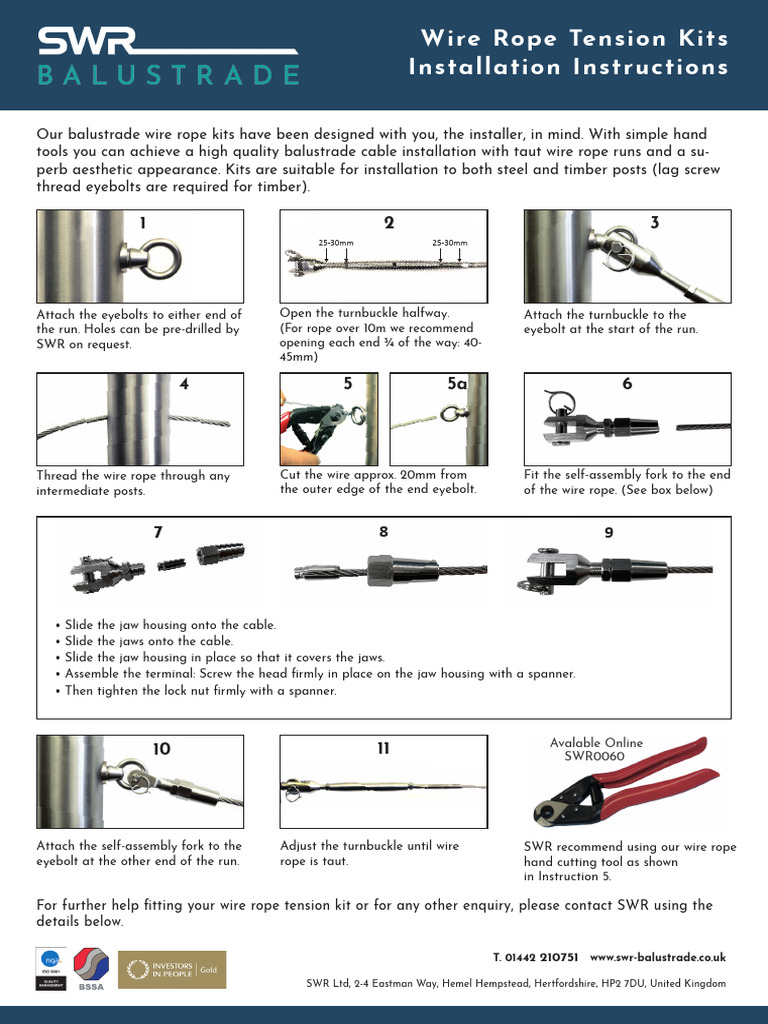 Wire Rope Tension Kit Installation Guide | PDF | Screw | Wire