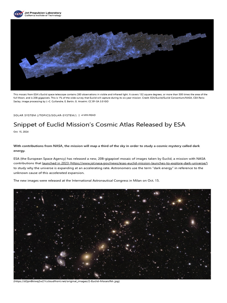 Snippet of Euclid Mission's Cosmic Atlas Released by ESA - NASA Jet ...