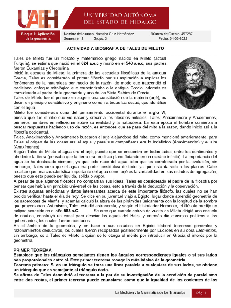 Actividad7 TalesdeMileto | PDF | Triángulo | Teorema
