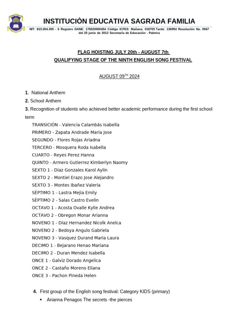 Program Flag Hoisting August 09th | PDF | Popular Music | Sound Recording