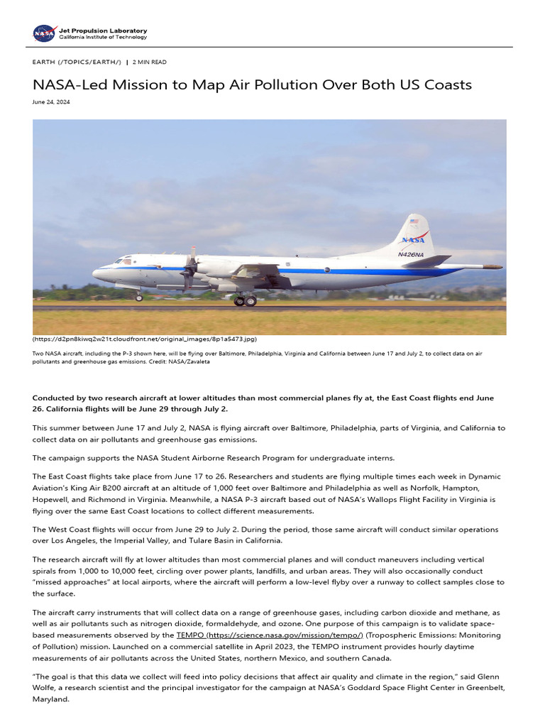 NASA's Air Pollution Mapping Flights | PDF | Nasa | Goddard Space ...
