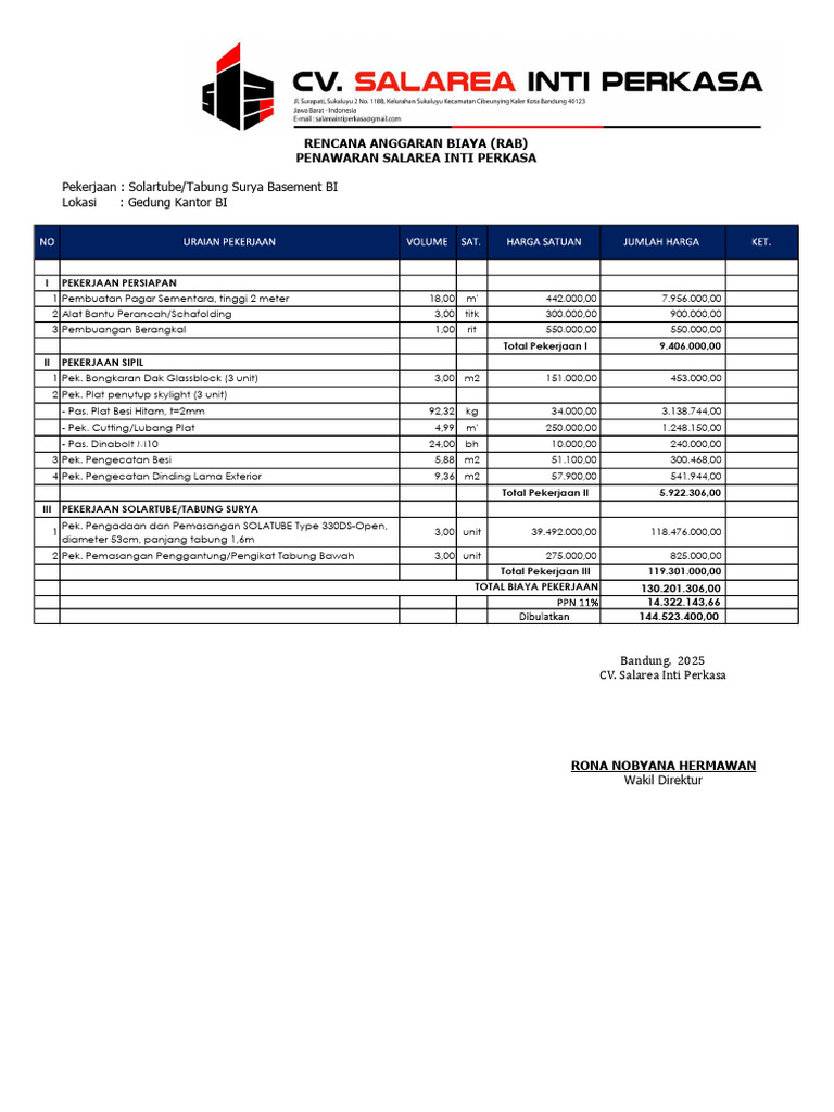 RAB Penawaran Solatube BI - 2025 | PDF