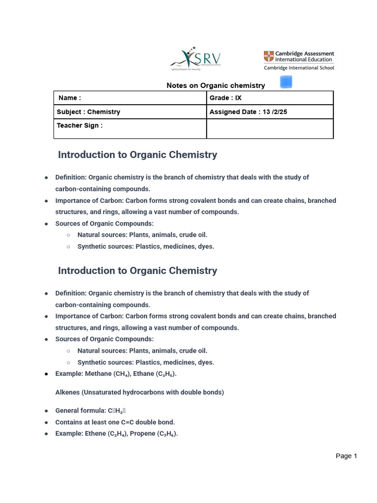 Class 11 Organic Chemistry Notes | PDF | Alkene | Functional Group