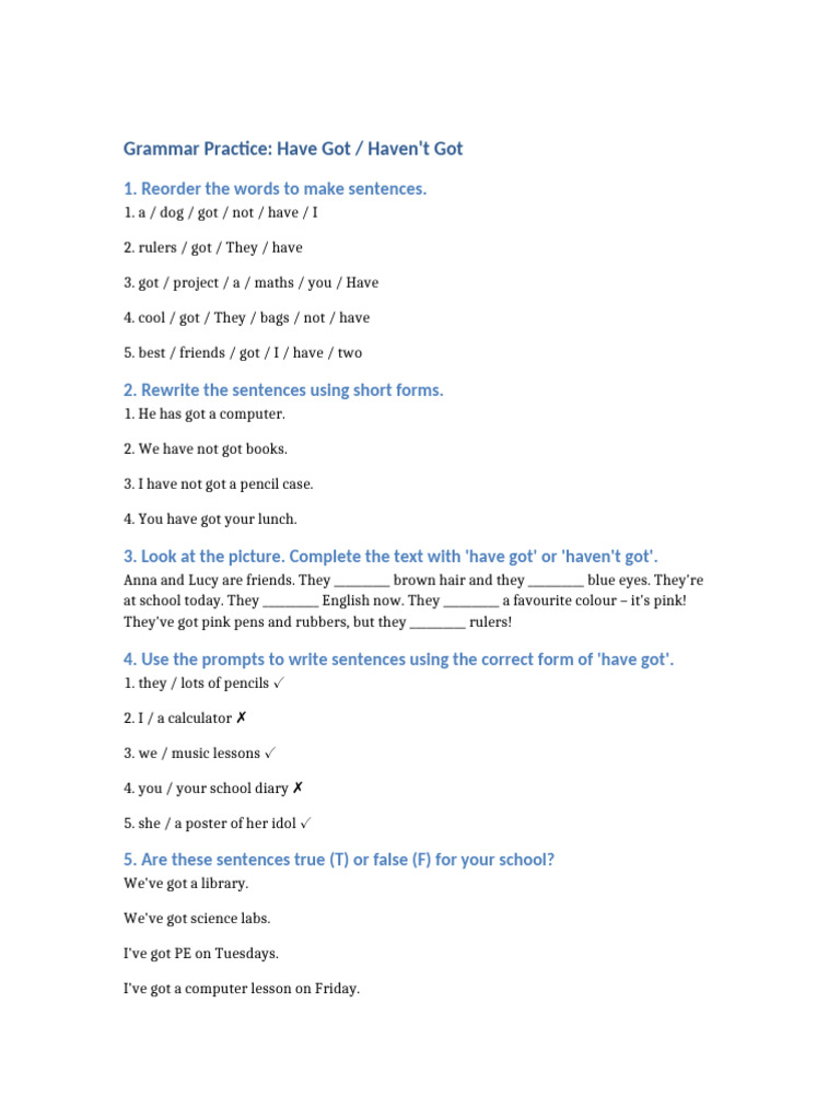 Have Got Grammar Activities | PDF