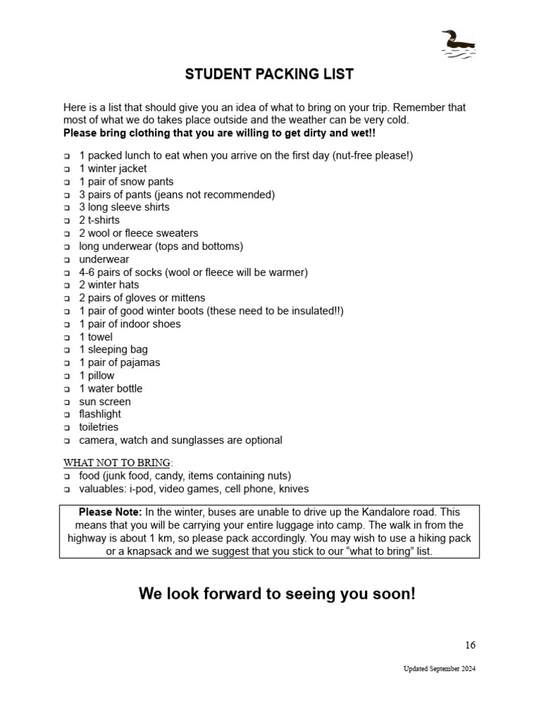 Kandalore Packing List | PDF