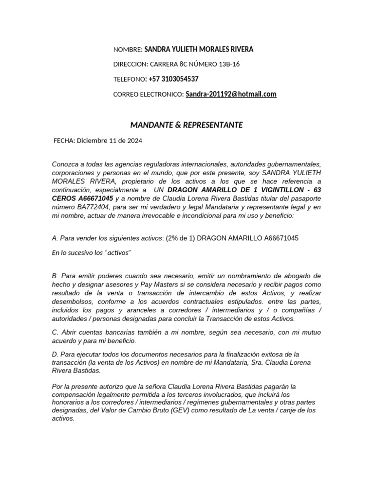 Formato Poder Representacion Reno (Sandra) | PDF