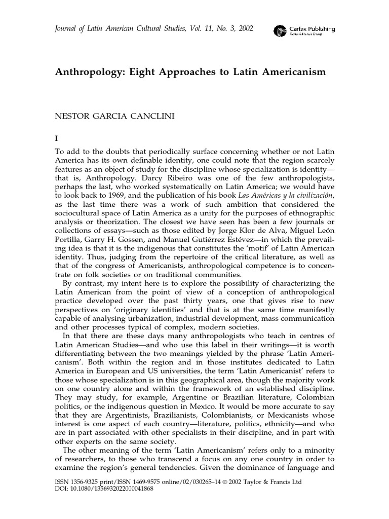 anthrop approaches to latinoamericanis-canclini | PDF | Anthropology | Latin America