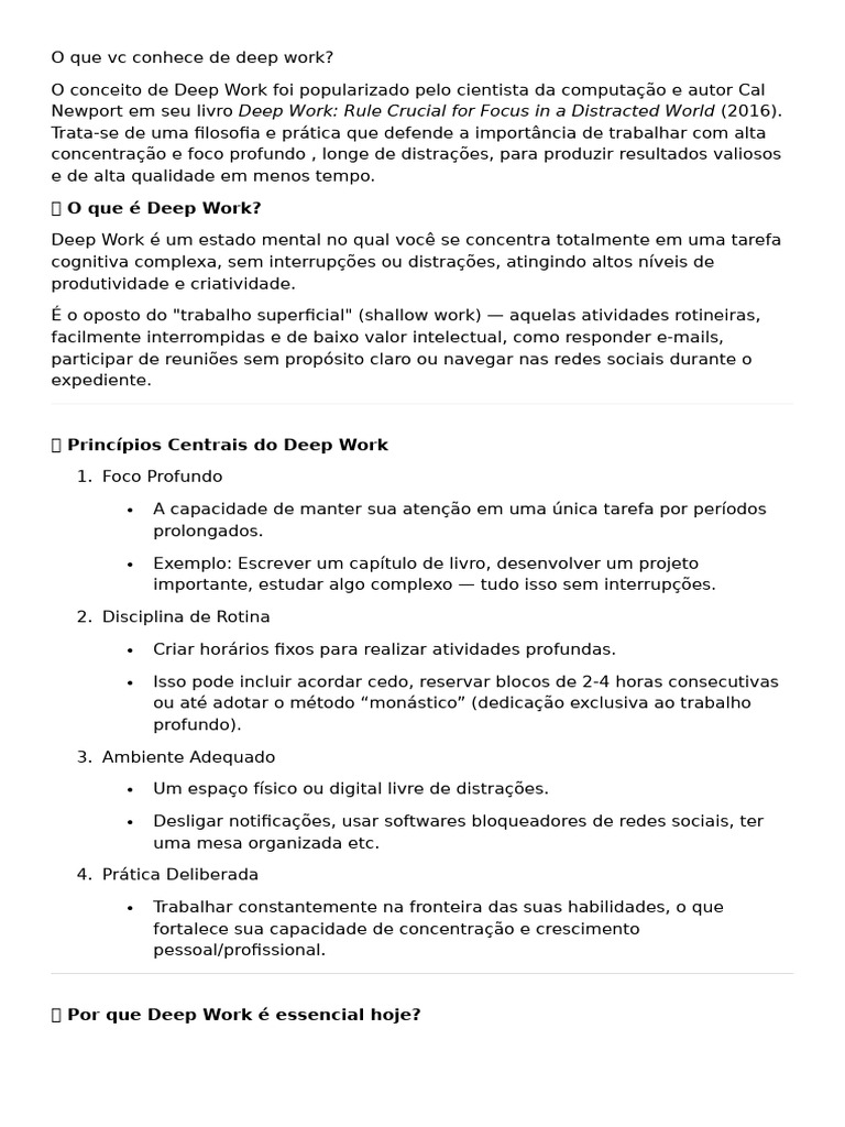 O que é Deep Work e como aplicá-lo | PDF | Empreendedorismo | Aprendizado