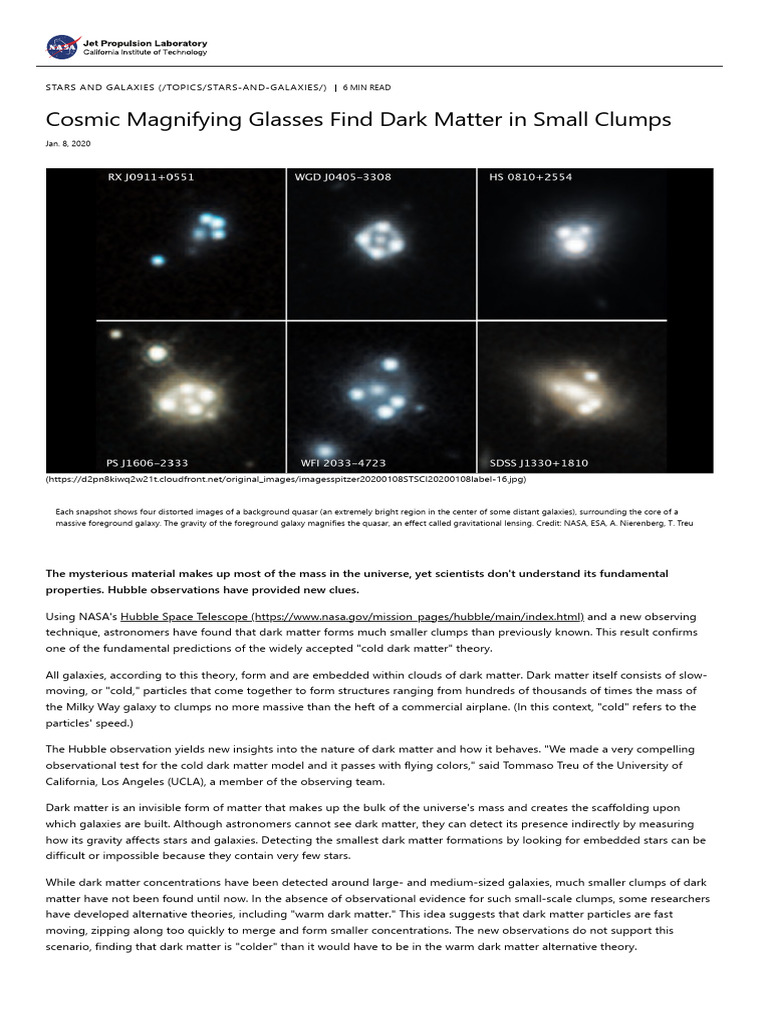 Cosmic Magnifying Glasses Find Dark Matter in Small Clumps _ NASA Jet Propulsion Laboratory (JPL ...