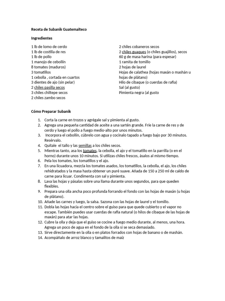 Receta de Subanik Guatemalteco 4to Gastronomia | PDF | Cocina asiática ...