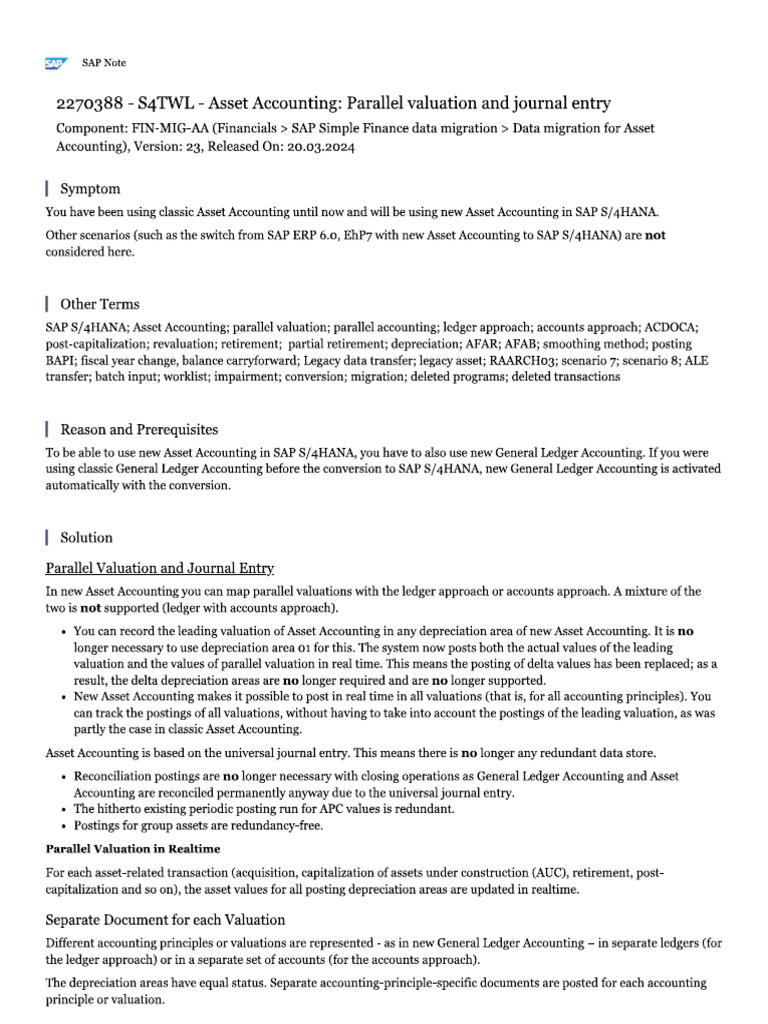 S4TWL - Asset Accounting Parallel Valuation and Journal Entry | PDF