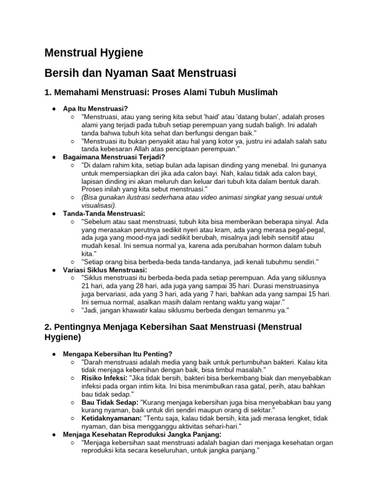 Menstrual Hygiene - Materi Keputrian | PDF