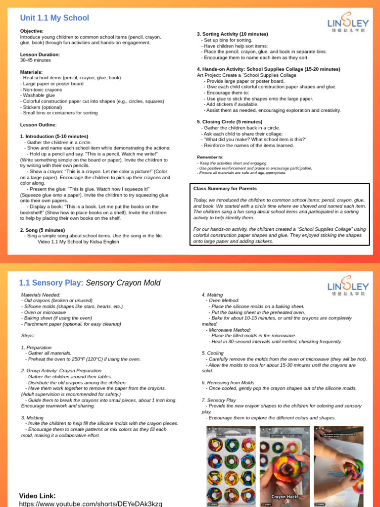 Lesson Plan Unit 1.1 School Objects | PDF