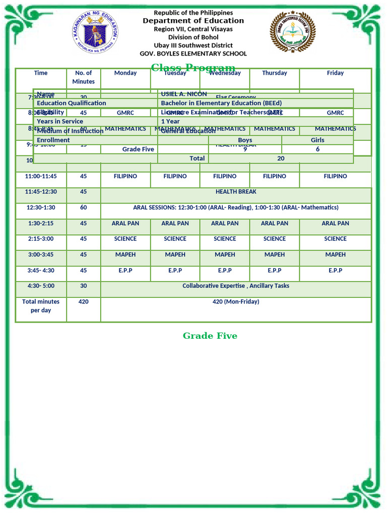 Grade 5 Class Program 2025-2026 | PDF | Philippines | Southeast Asia