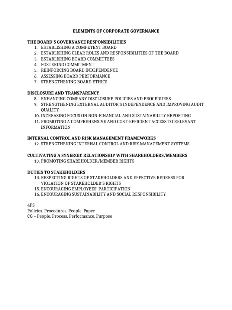 Key Elements of Corporate Governance | PDF