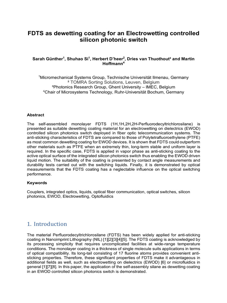 FDTS As Dewetting Coating | PDF | Liquids | Applied And ...