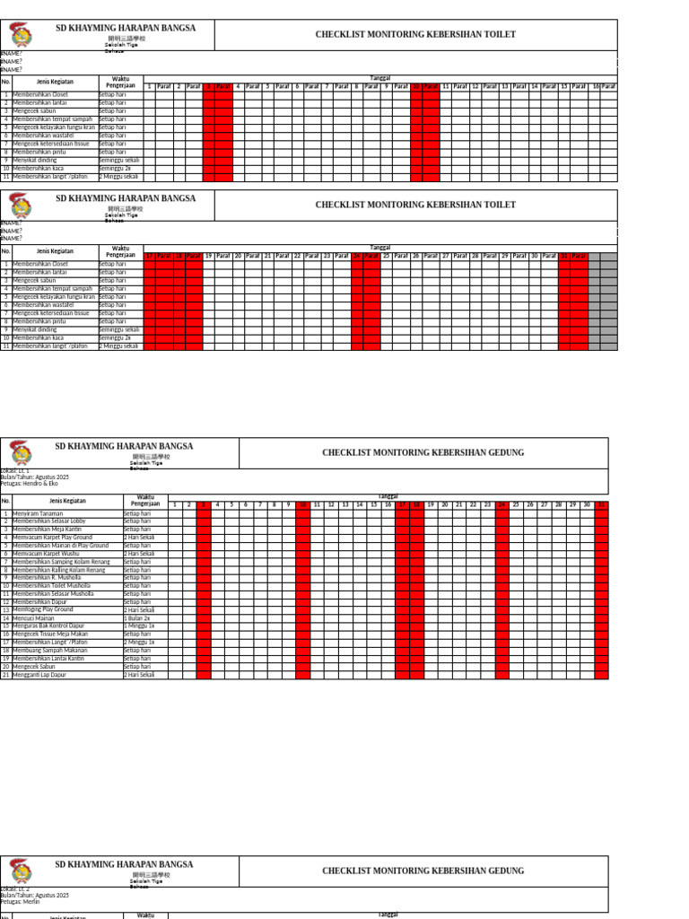 Form Checklist Monitoring Kebersihan Toilet | PDF