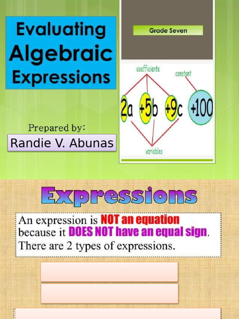 Evaluate Algebraic Expressions Edited | PDF