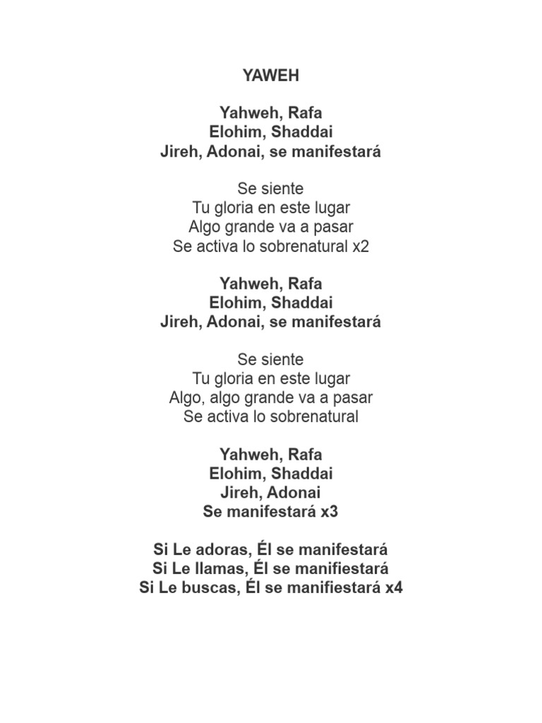 YAHWEH Oasis Letra | PDF