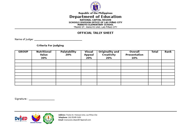 Cooking Tally Sheet | PDF