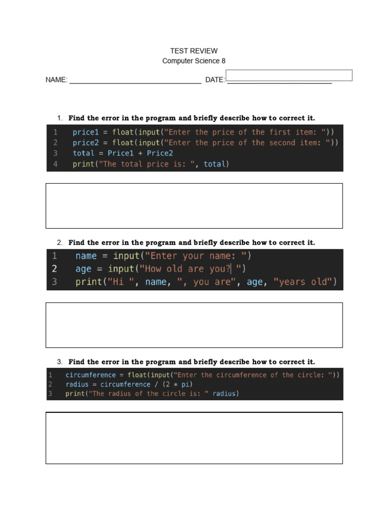 Computer Science Test Review Guide | PDF