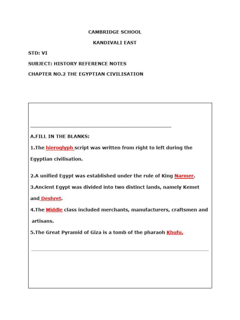 Egyptian Civilization History Notes | PDF | Ancient Egypt
