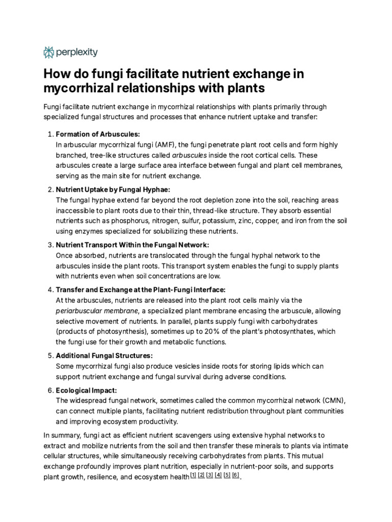 Fungi's Role in Nutrient Exchange with Plants | PDF | Plant Nutrition ...