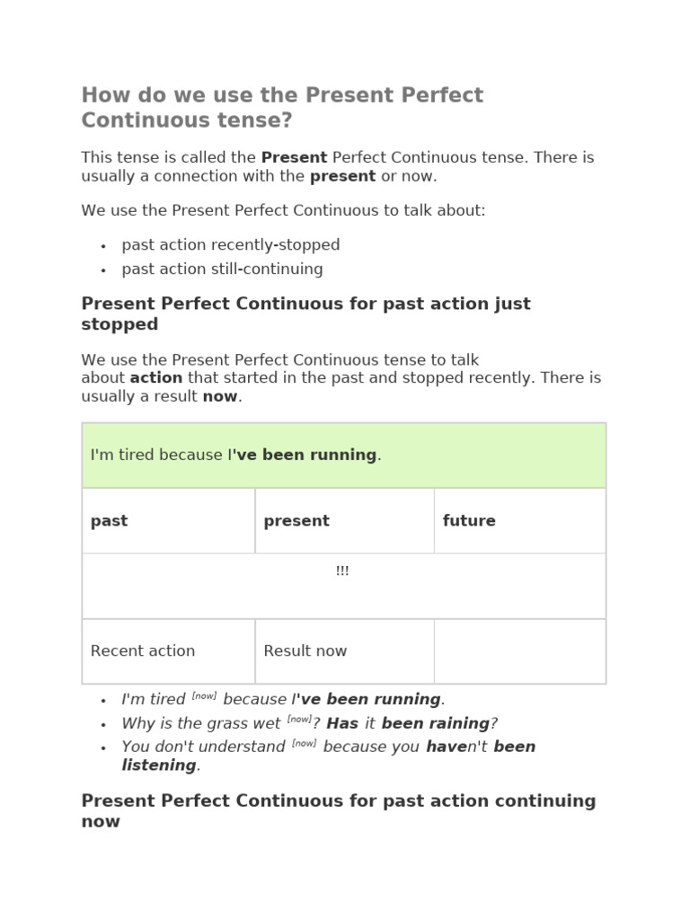Present Perfect Continuous Explained | PDF | Language Families | Semantics