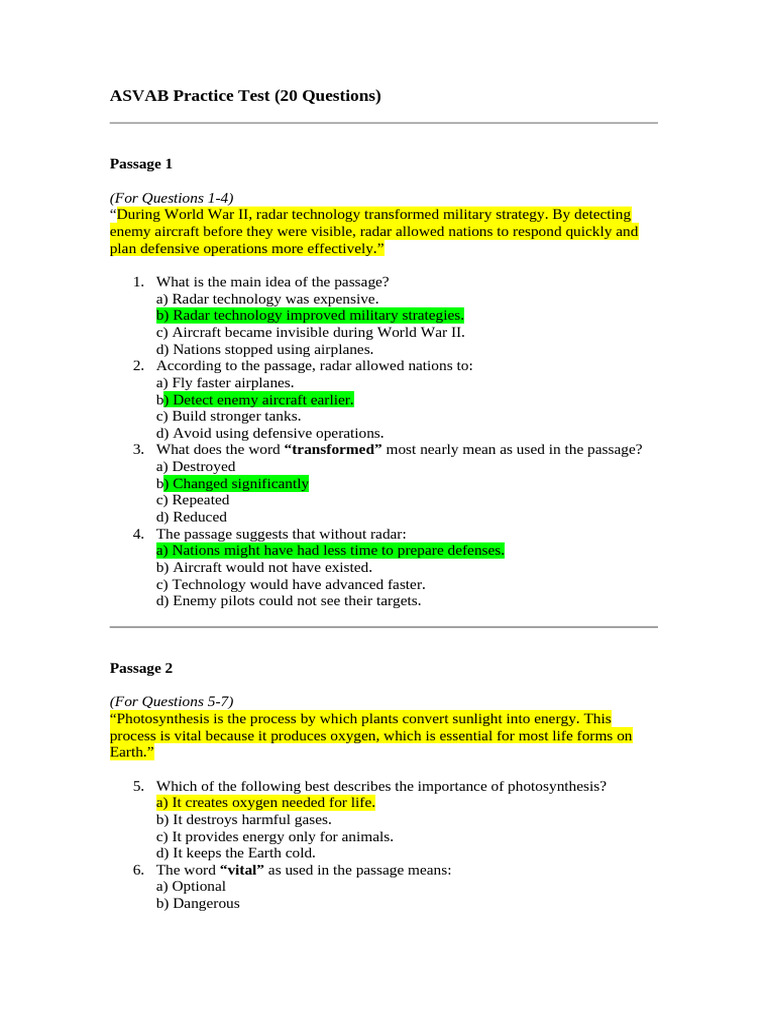 ASVAB Practice Test #1 | PDF | Volcano | Magma