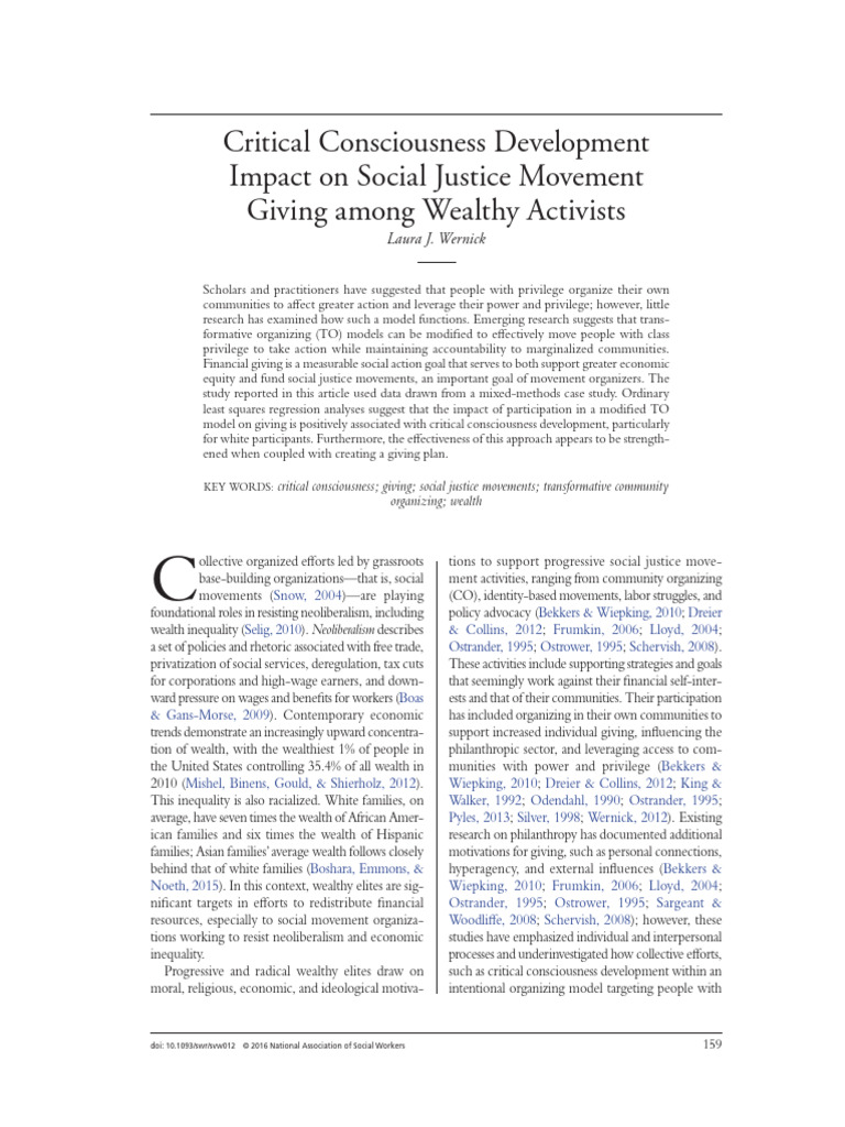 Wernick 2016 Critical Consciousness Development Impact on Giving | PDF ...