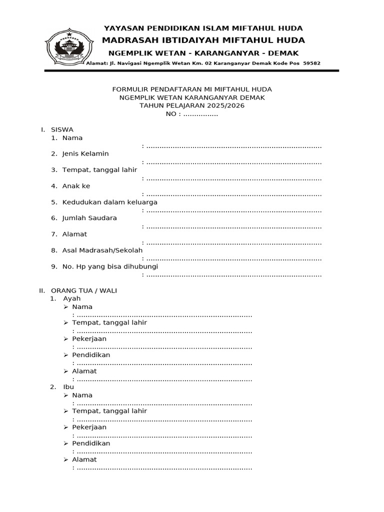 Formulir PPDB MI | PDF