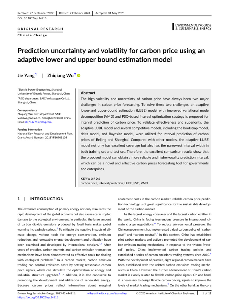 Prediction Uncertainty and Volatility For Carbon Price Using An Adaptive Lower and Upper Bound ...