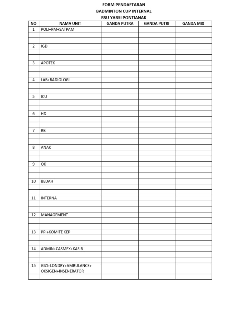 Form Pendaftaran Badminton Cup Pdf