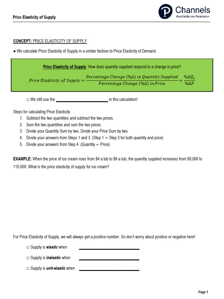 Price Elasticity of Supply-Worksheet | PDF | Elasticity (Economics ...