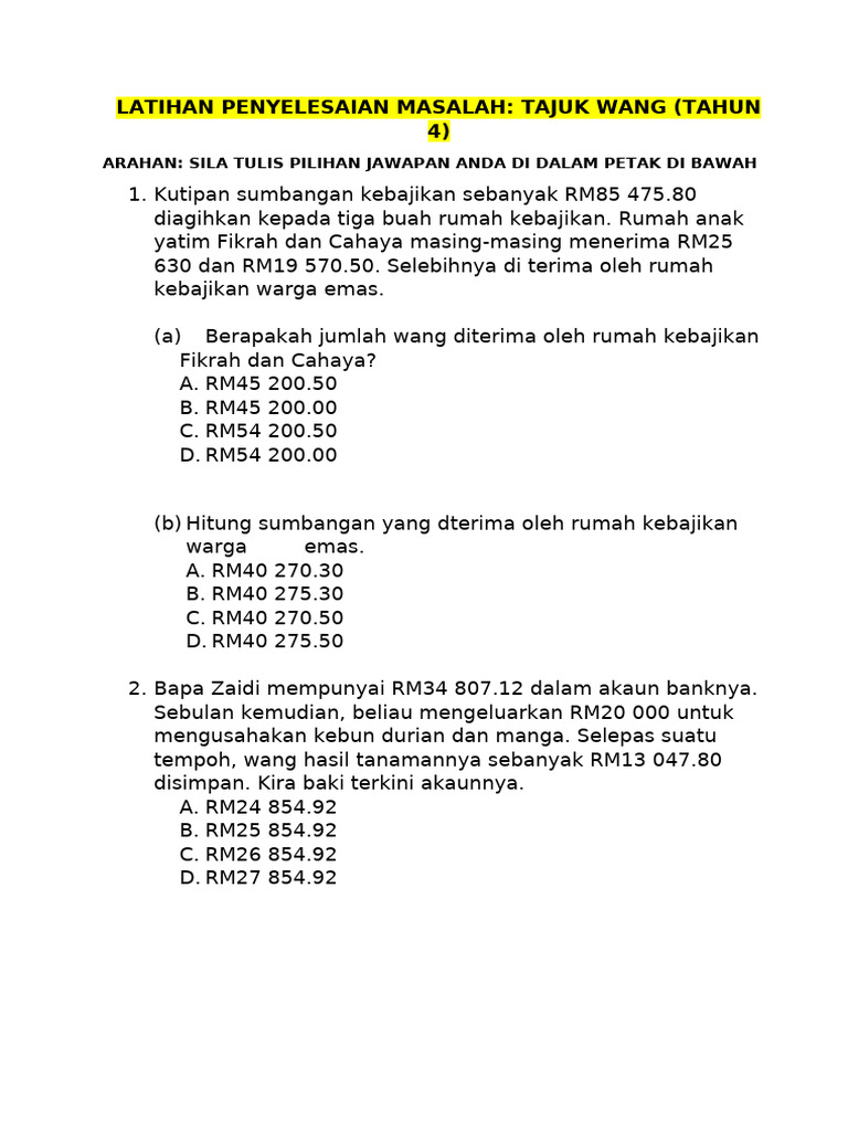 Latihan Wang Tahun 4 | PDF